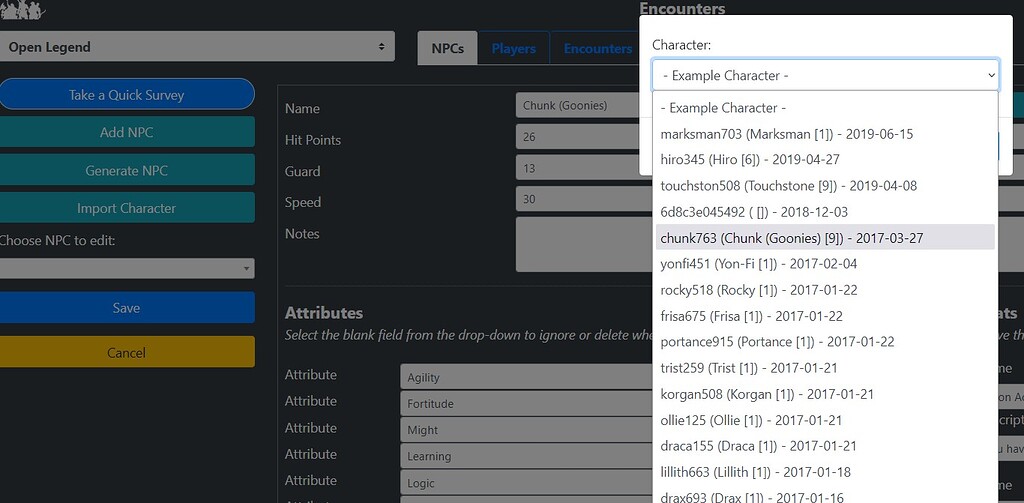 Import Characters as NPCs in Encounters - GM - Open Legend Community